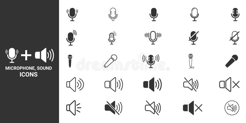 Microphone and Sound Vector Icon Set. Black Microphone Sound Icons ...