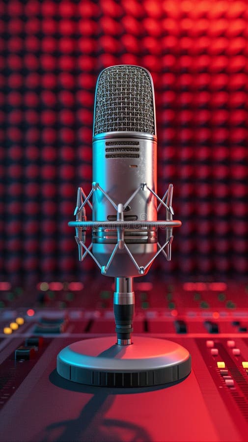 Microphone and Sound Wave on Magenta Studio Background Podcast Concept ...