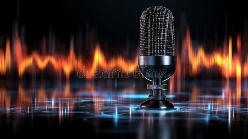 Microphone and Sound Waves, Capturing Audio in a Dark Studio Setting ...