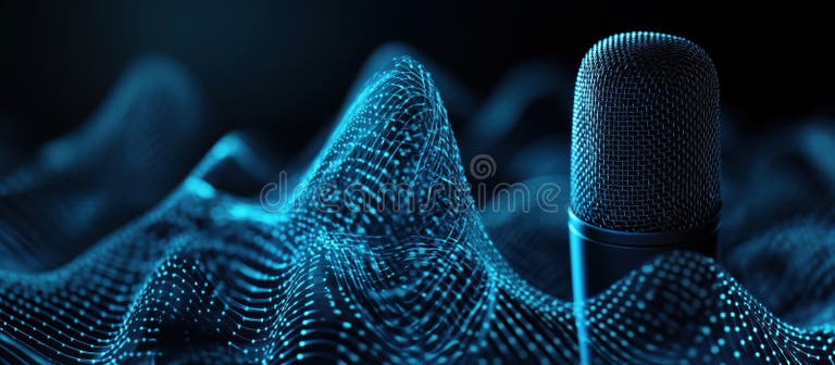 Microphone with Sound Waves Visualization in Blue Tones for Audio ...