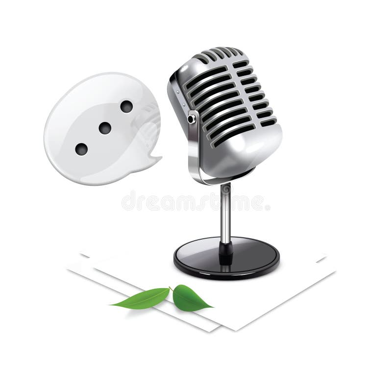 Microphone with Speech Bubble and Paper. Vector Illustration Decorative ...