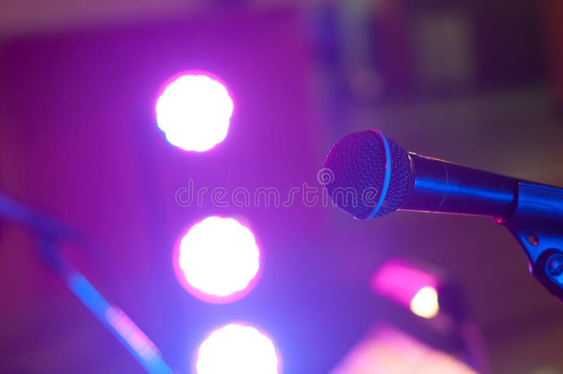 Microphone and Spotlight in Concert Hall or Conference Room Stock Photo ...