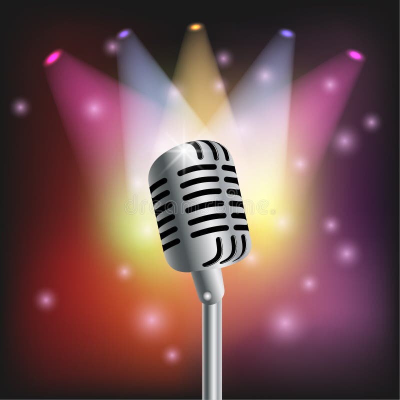 Microphone in the Spotlight.Scene before the Concert. Vector ...
