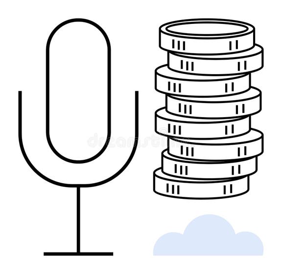 Microphone with Stacked Coins and Cloud Highlighting Audio Monetization ...