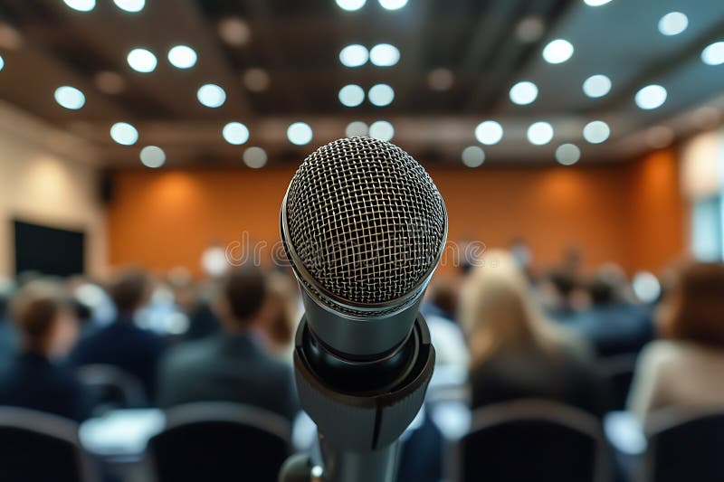 Microphone on Stage, Audience in the Background Ai Generator Stock ...