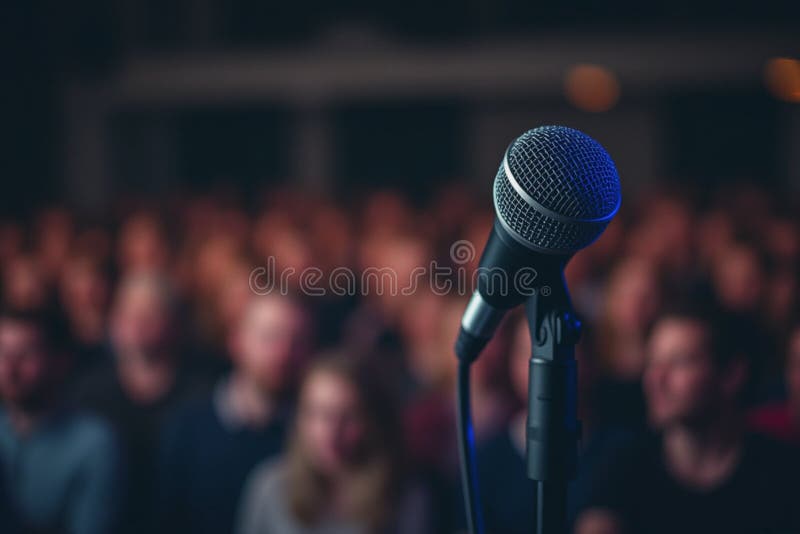 Microphone on Stage with Audience in Background Stock Illustration ...