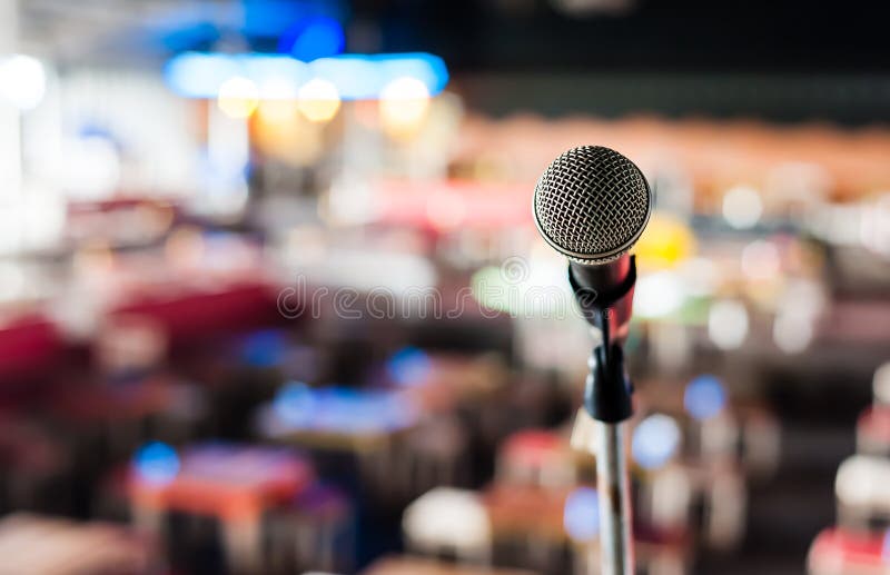 Microphone on the Stage and Auditorium Stock Image - Image of audio ...