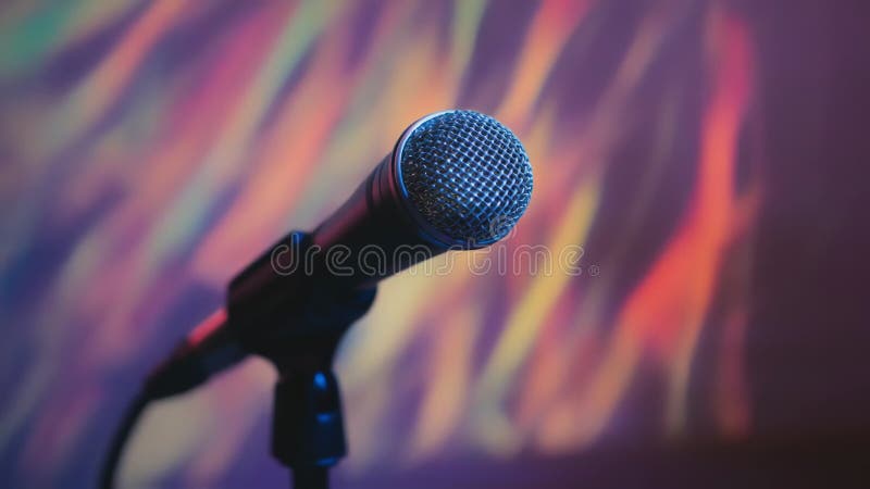 Microphone on Stage with Colorful Background Changing Stock Footage ...