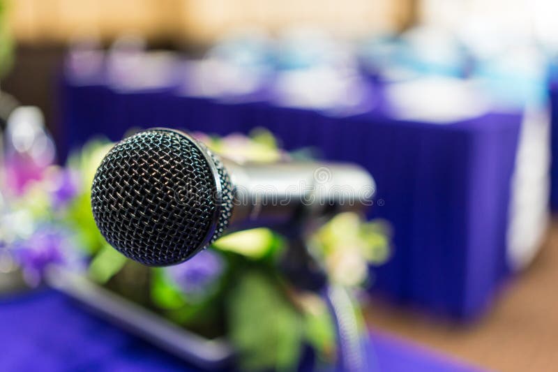 A Microphone on Stage in the Conference Room Stock Photo - Image of ...