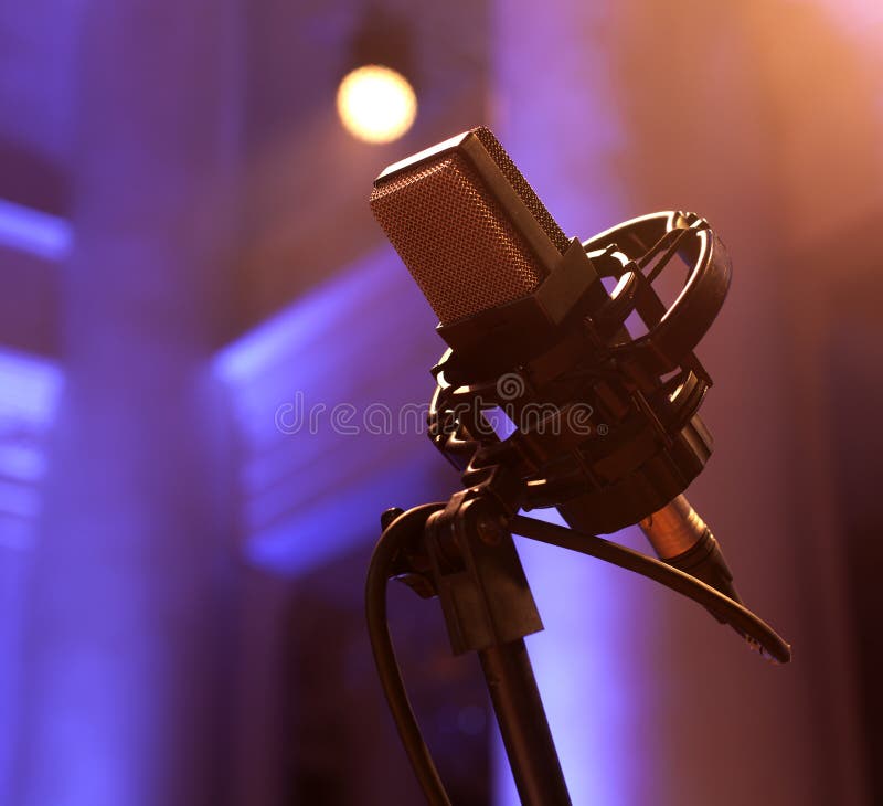 Microphone on the stage stock photo. Image of media, listening - 46344814
