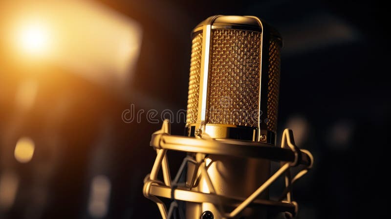 The Microphone on Stage with Lights Ready To Talk or Interview Podcast ...