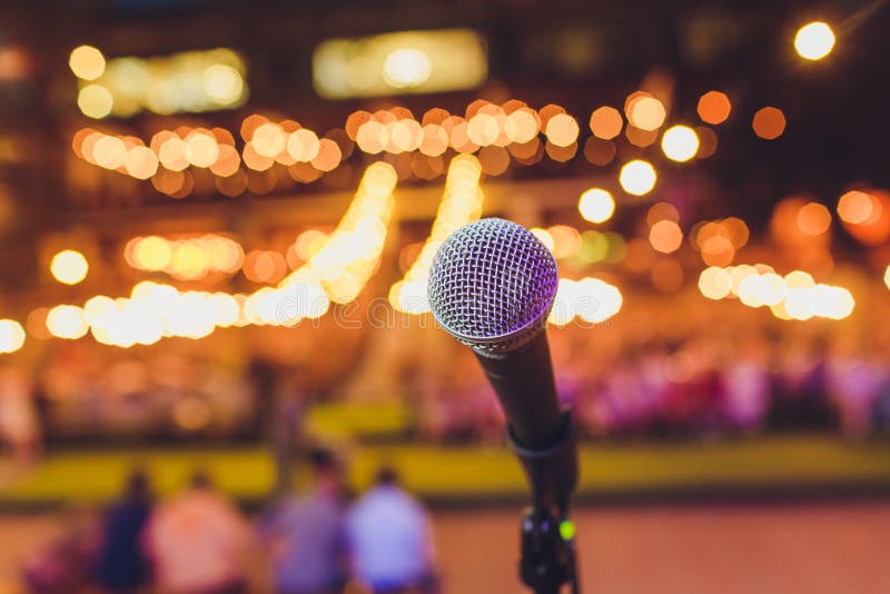 Microphone on Stage for Opening Ceremony and Performances. Blurring the ...