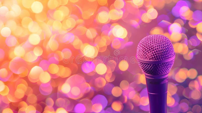 Microphone on Stage with Purple Glitter Light. Microphone for Speech ...