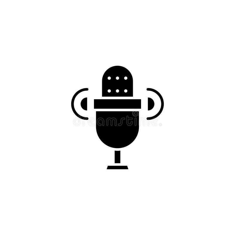 Microphone with Stand Black Icon Concept. Microphone with Stand Flat ...