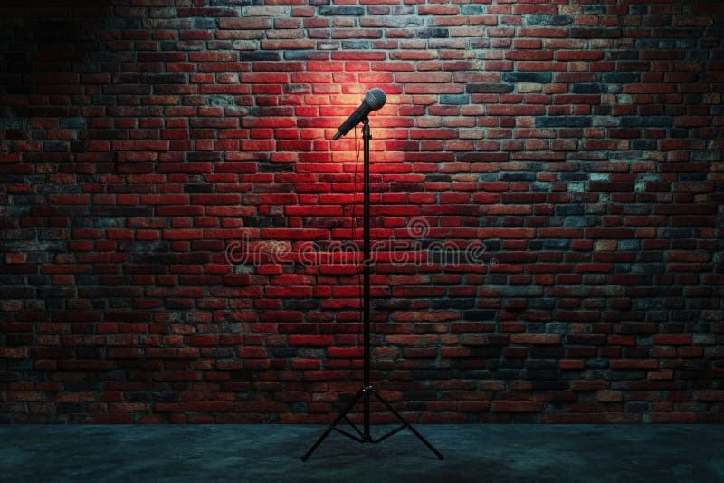 Microphone Stand on Brick Wall Stock Photo - Image of generated, setup ...