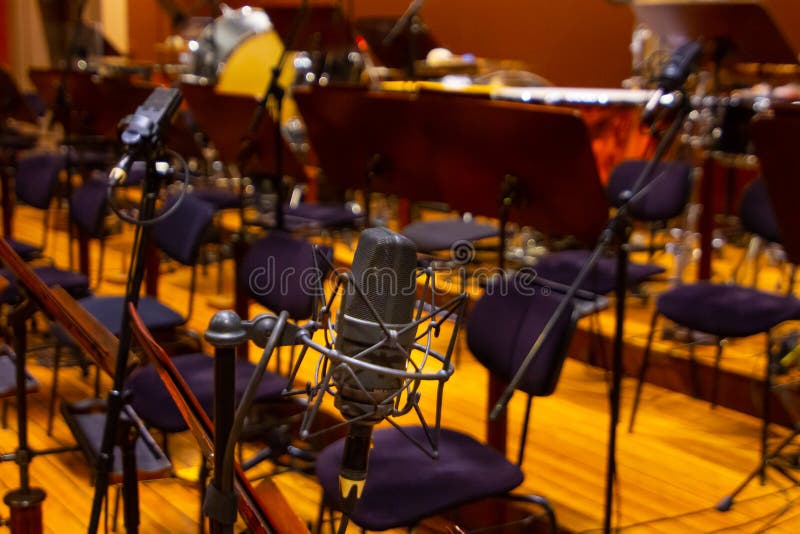 Microphone with a Stand Close Up. Instruments of the Orchestra in ...