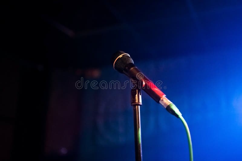 Microphone on a Stand in the Club Stock Image - Image of retro, light ...