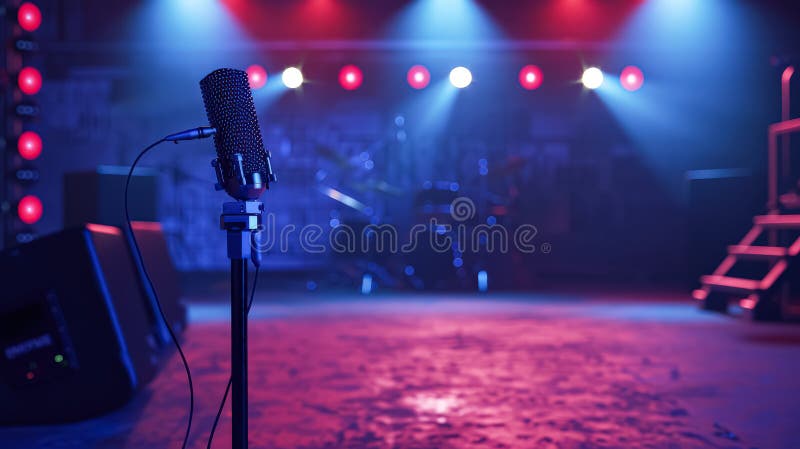 Microphone is on a Stand in a Dark Room with Red Lights Stock Image ...