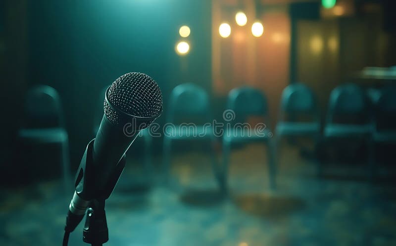 Microphone on Stand with Empty Chairs Stage Presentation Waiting Room ...