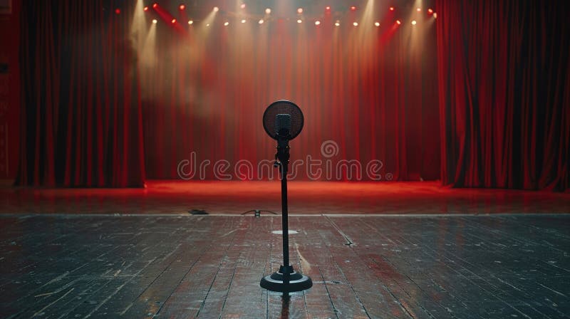 Microphone Stand on an Empty Stage Awaiting the Performer Closeup Stock ...