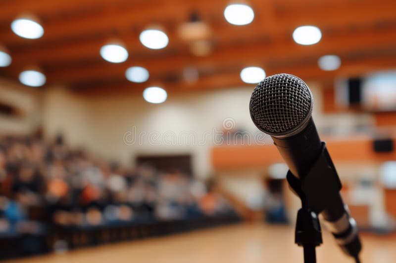A Microphone is on a Stand in Front of a Crowd of People Stock Image ...