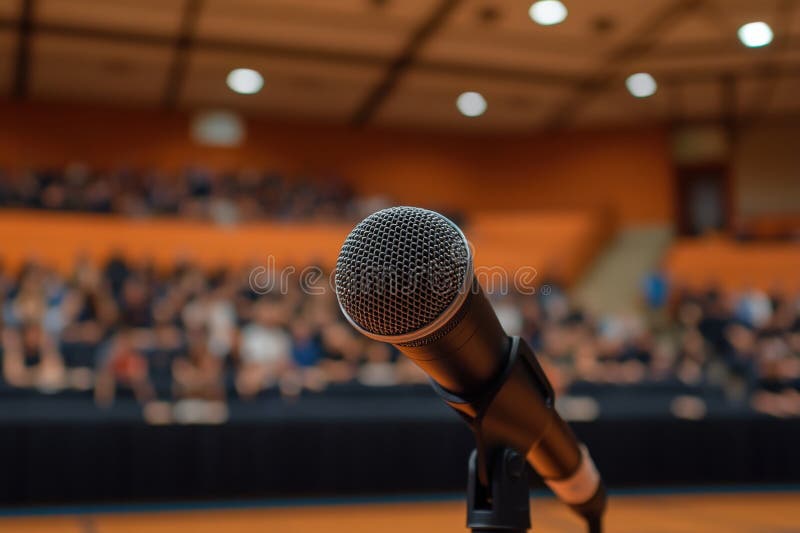 A Microphone is on a Stand in Front of a Crowd of People Stock Image ...