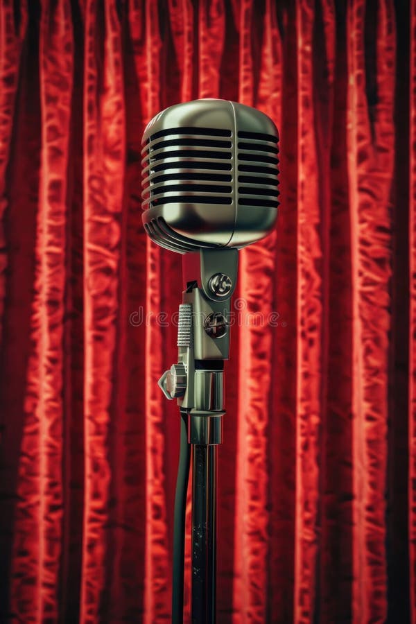 A Microphone on a Stand in Front of a Red Curtain. Perfect for Event ...