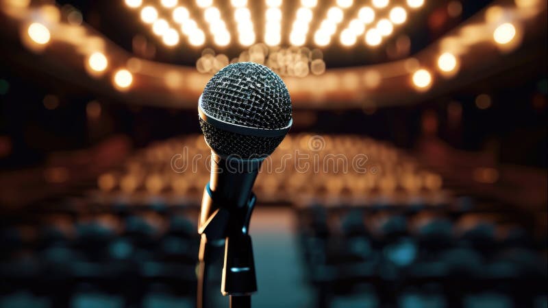 A Microphone on a Stand in Front of a Stage Stock Image - Image of rock ...