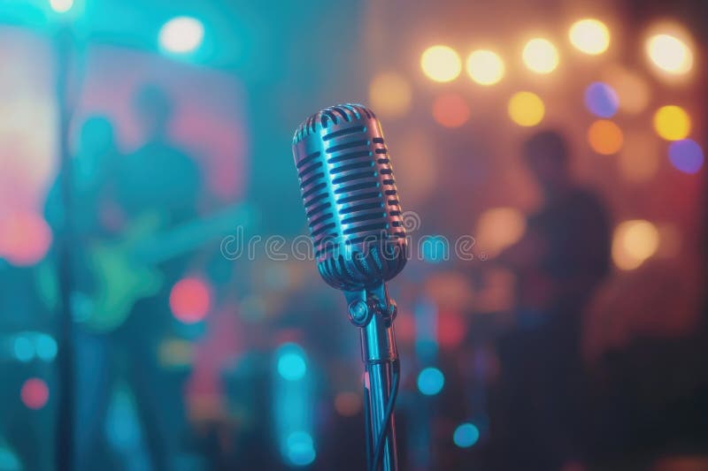 A Microphone on a Stand in Front of a Stage, Ready for Performance ...