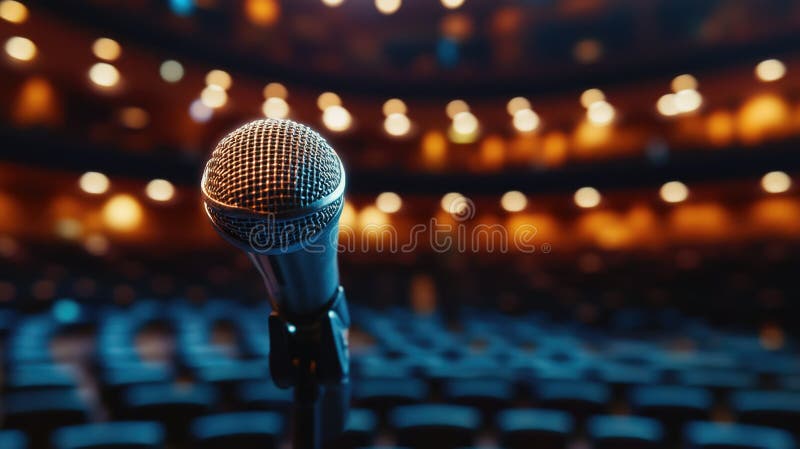 A Microphone on a Stand in Front of a Stage, Ready for a Performance ...