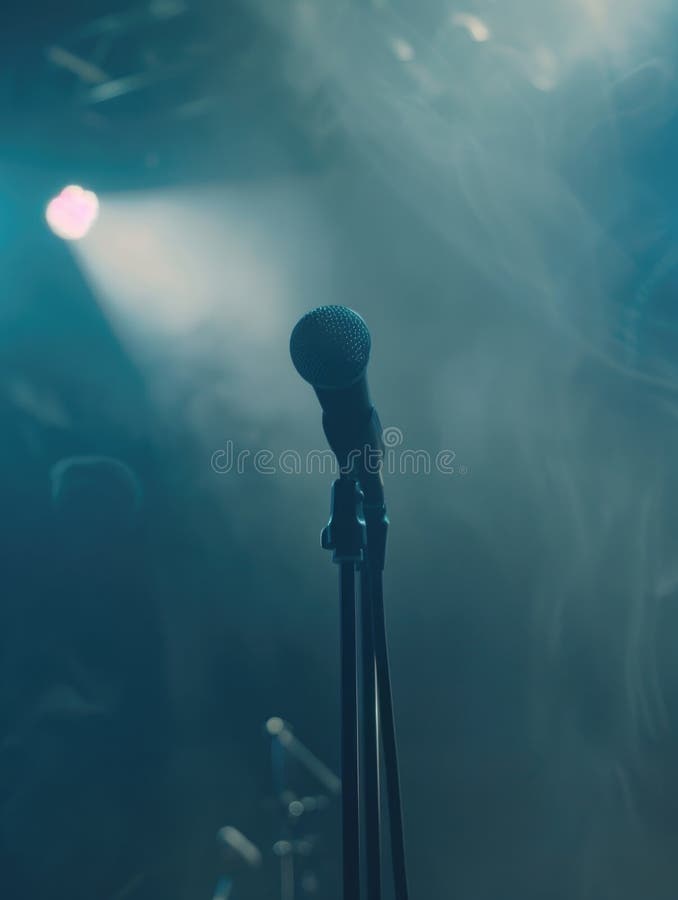 A Microphone on a Stand in Front of a Stage, Ready for Performance ...