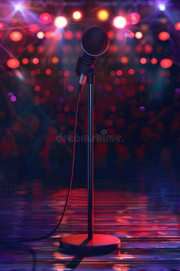 A Microphone on a Stand in Front of a Stage. Suitable for Music Events ...
