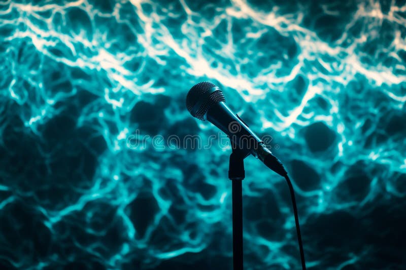 Microphone on Stand in Front of Vibrant Sound Wave Patterns Creating ...