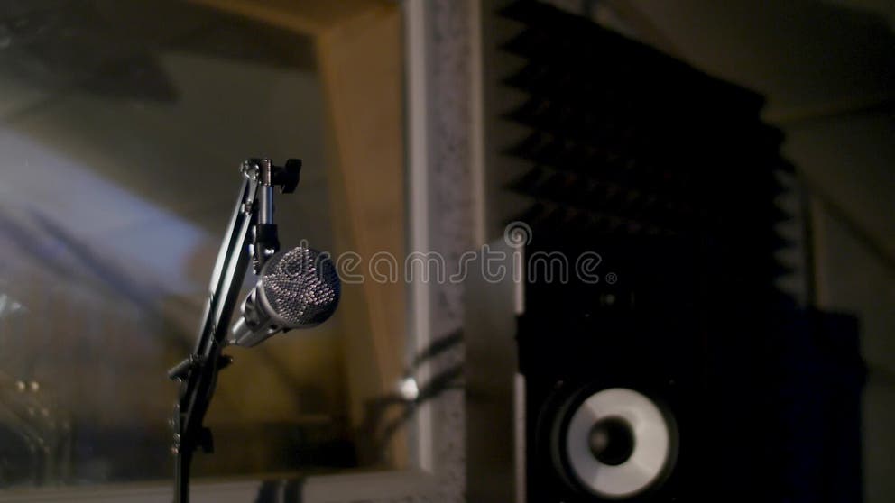 Microphone on a Stand Located in a Music Studio Recording Booth Under ...