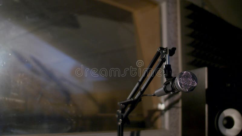 Microphone on a Stand Located in a Music Studio Recording Booth Under ...