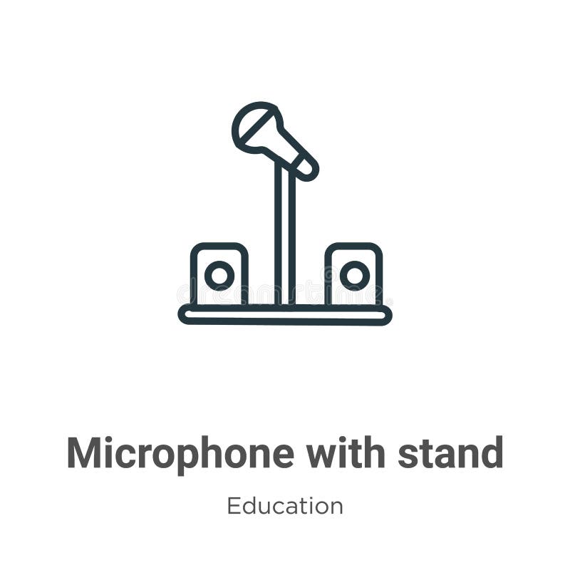 Microphone with Stand Outline Vector Icon. Thin Line Black Microphone ...