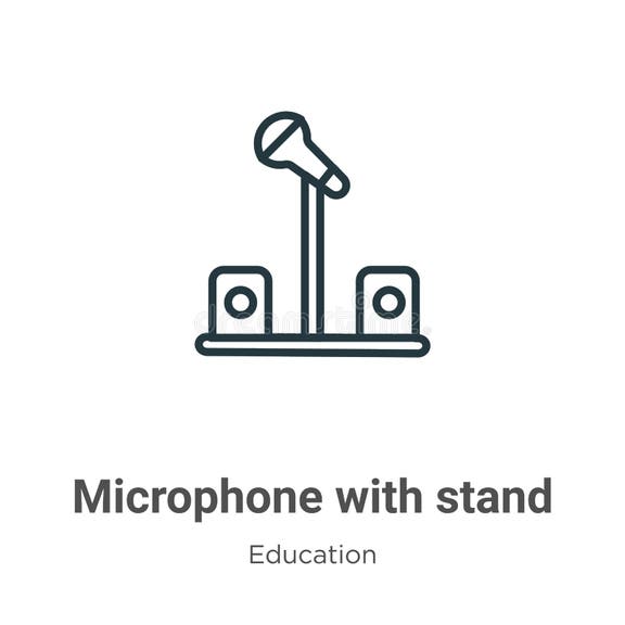 Microphone with Stand Outline Vector Icon. Thin Line Black Microphone ...