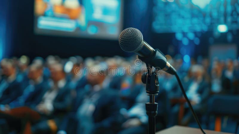 A Microphone on a Stand Ready for Use in an Audience Setting Stock ...