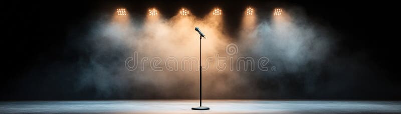 A Microphone Stand Sits Alone at the Center of the Stage, Illuminated ...