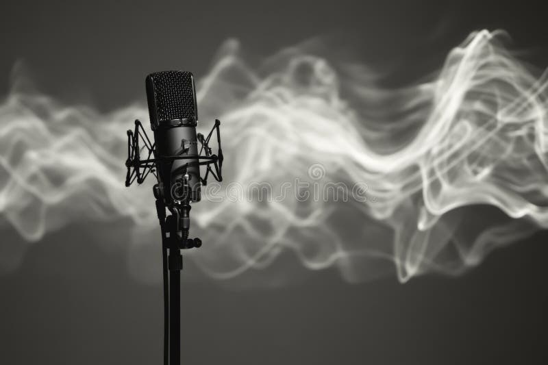 Microphone on a Stand with Sound Waves Creating a Visual Representation ...