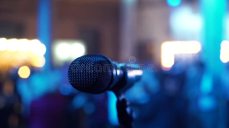 Microphone on the Stand is Standing on the Stage, Close-Up Microphone ...