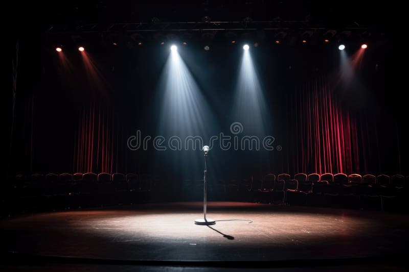 Microphone Stand Under a Single Spotlight on a Stage Stock Illustration ...