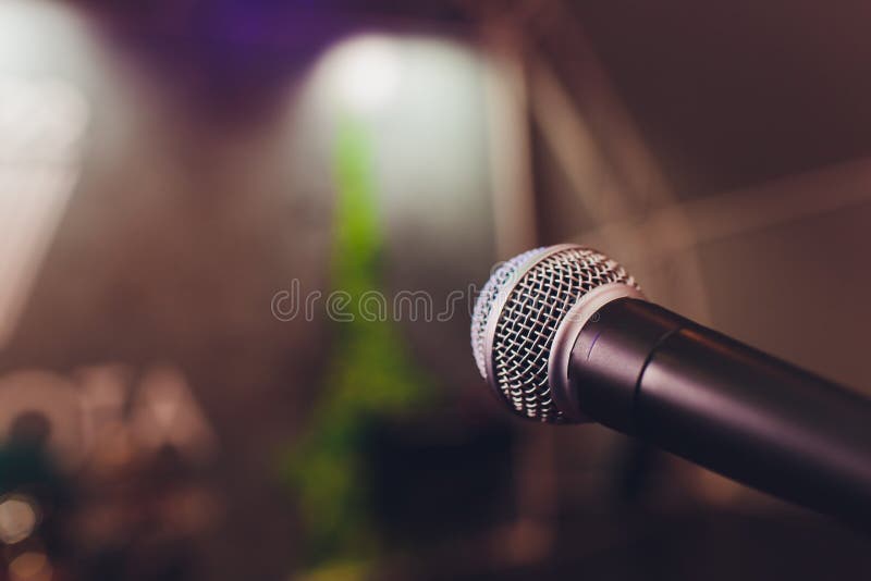 Microphone on a Stand Up Comedy Stage with Colorful Bokeh , High ...