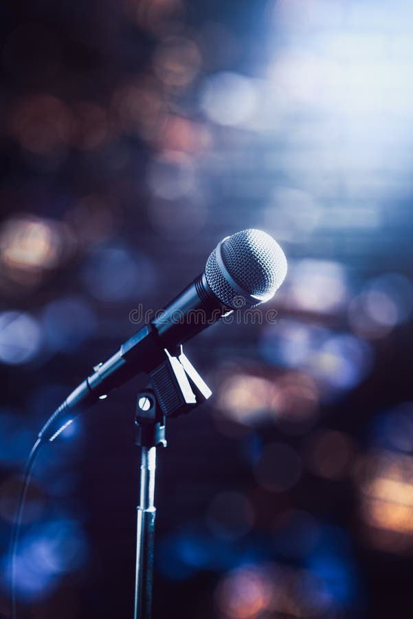 Microphone on a Stand Up Comedy Stage with Reflectors Ray, High ...