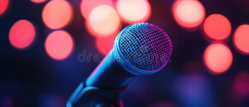 A Microphone Standing Alone with Bright Lights in the Background ...