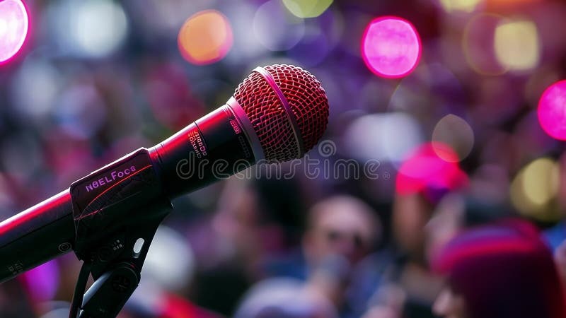 Microphone Standing in Front of a Blurred Crowd at Concert Stock Video ...