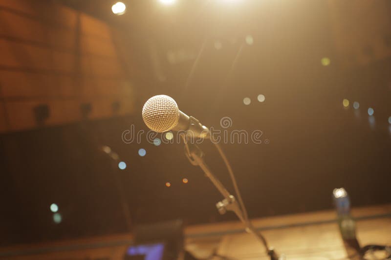 Microphone Standing Stage Ready Performance Under Warm Lights Stock ...