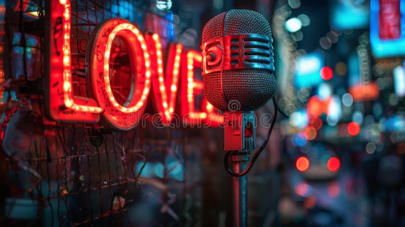 Microphone with Love stock image. Image of gear, music - 314365413