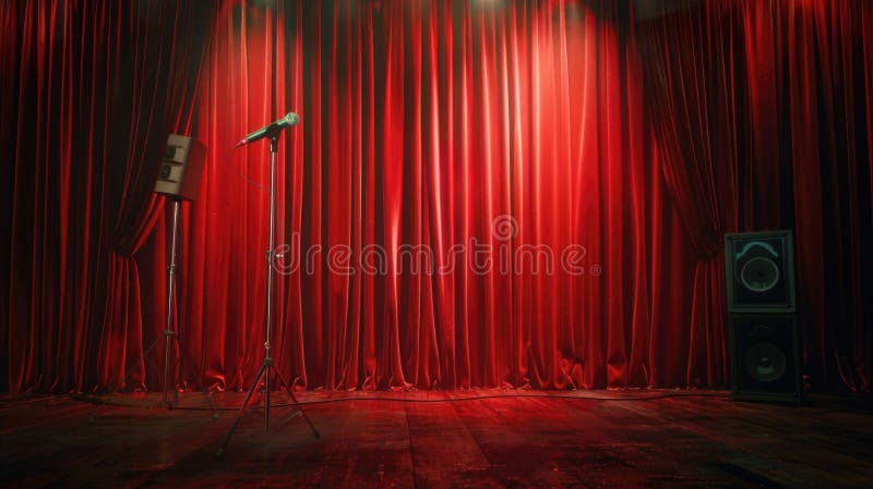 A Microphone Stands in Front of a Red Curtain, Perfect for Music Events ...