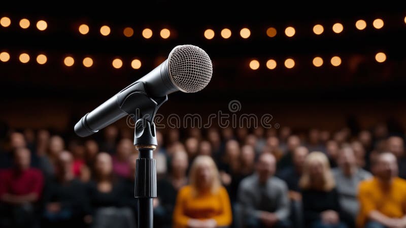 Microphone Stands Prominently on Stage Ready for Performance with ...